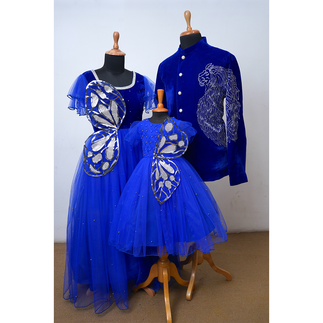 Royal Blue Butterfly-Themed Family Matching Outfit Set | Anveshana ...