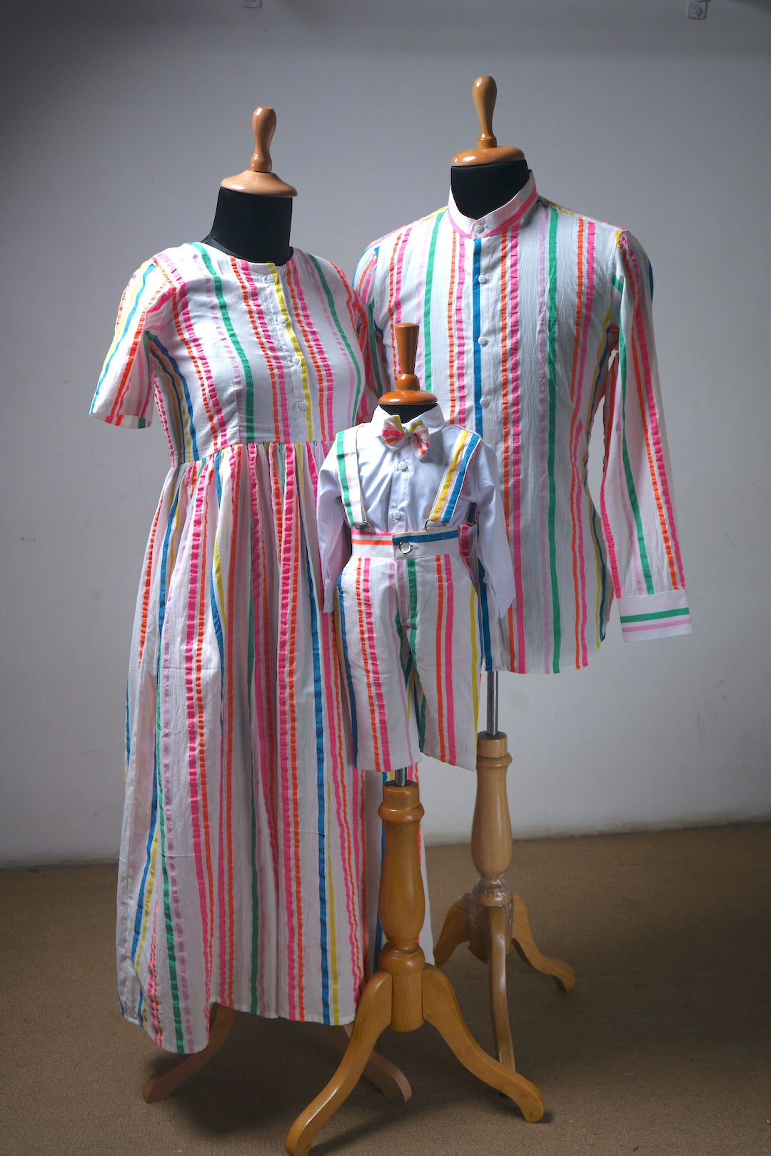 Vibrant Stripes Family Matching Outfits | Colorful Cotton Dress Set ...