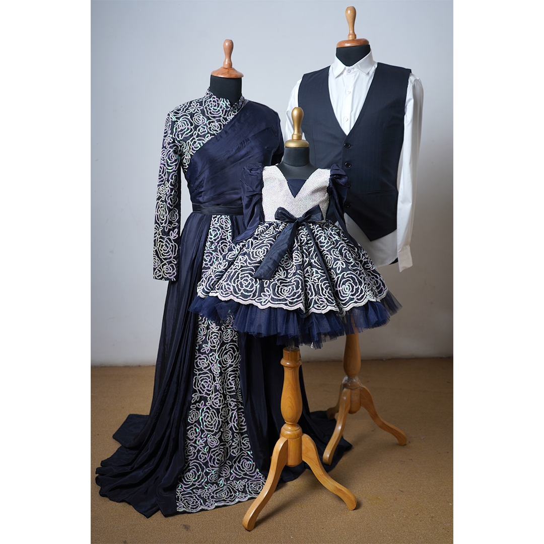 "Elegant Navy Blue Family Ensemble" – Anveshana Clothing
