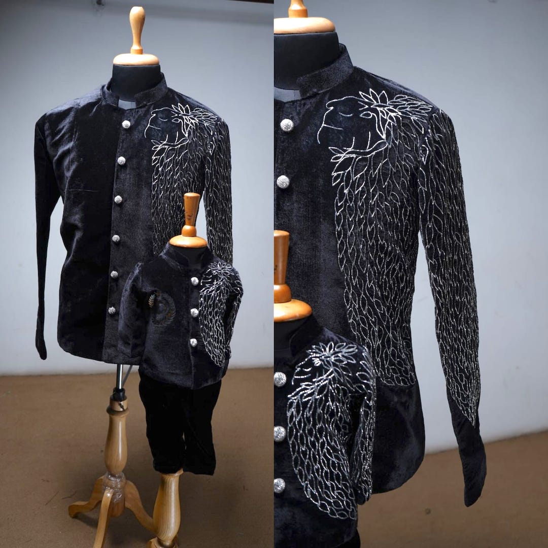 Black Jodhpuri Suit With Silver Emphasis Dad Son Combo – Anveshana Clothing