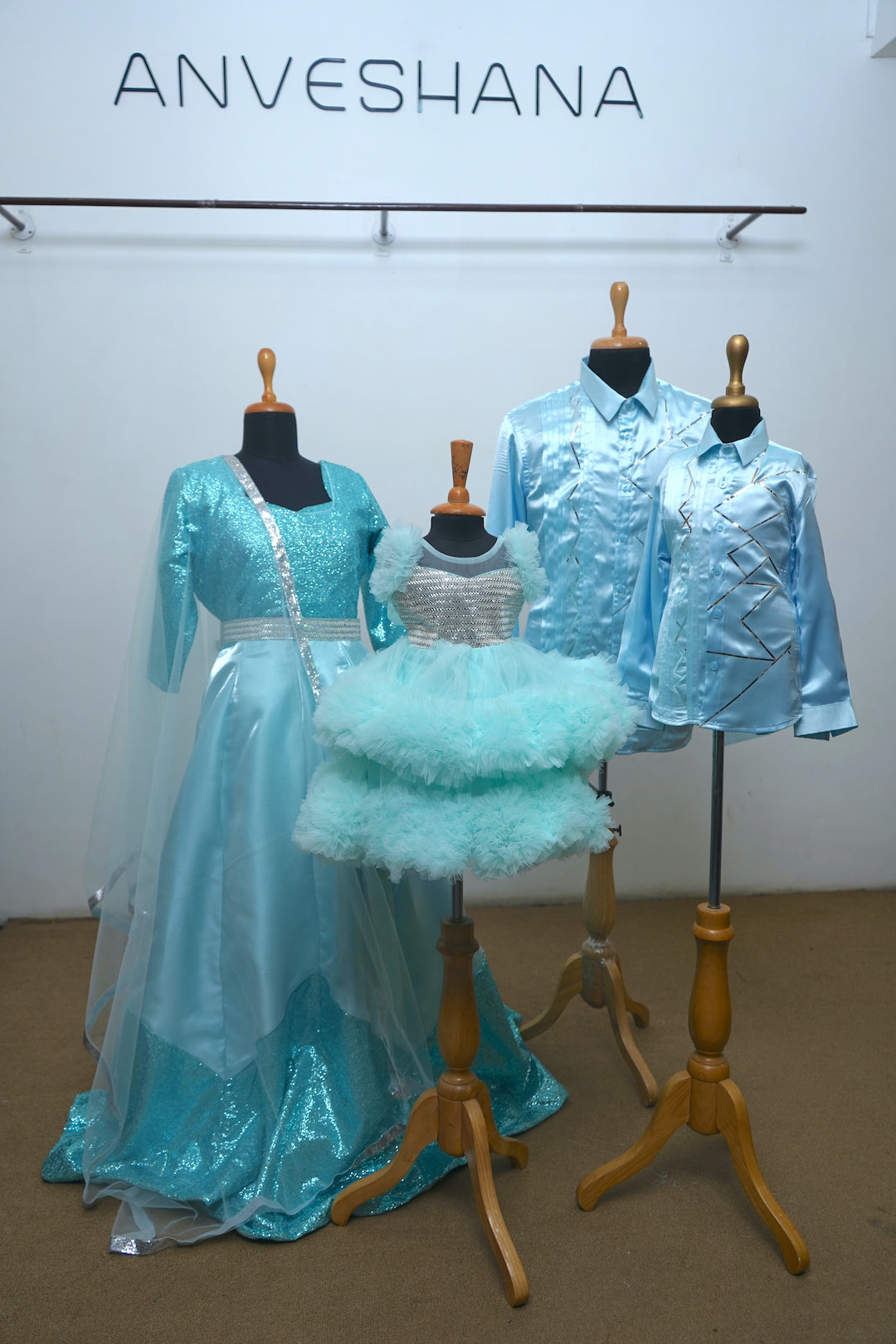 Icy Blue Family Matching Outfits – Sequin Gown, Tutu Frock, Satin ...