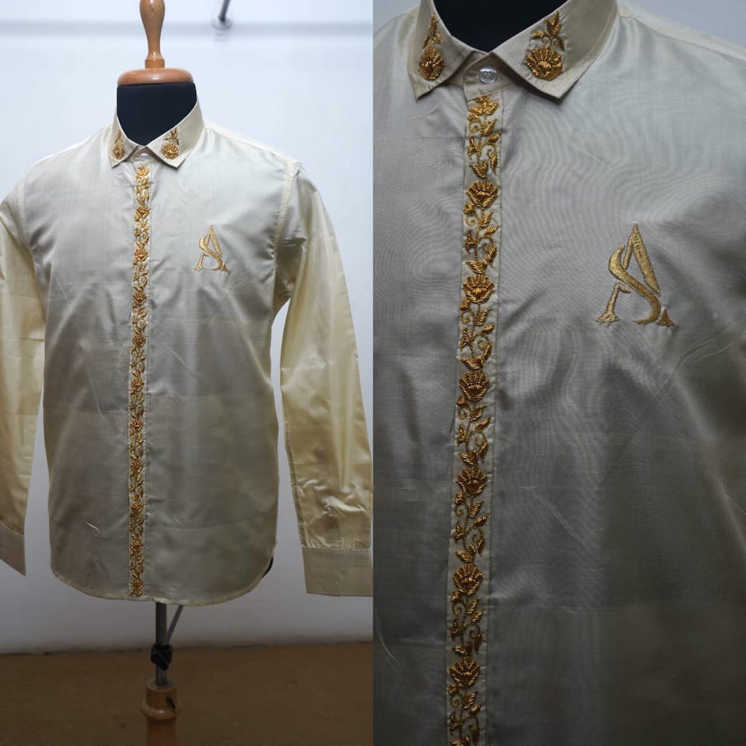 Muhurtham Shirt For Men With Golden Emphasis – Anveshana Clothing