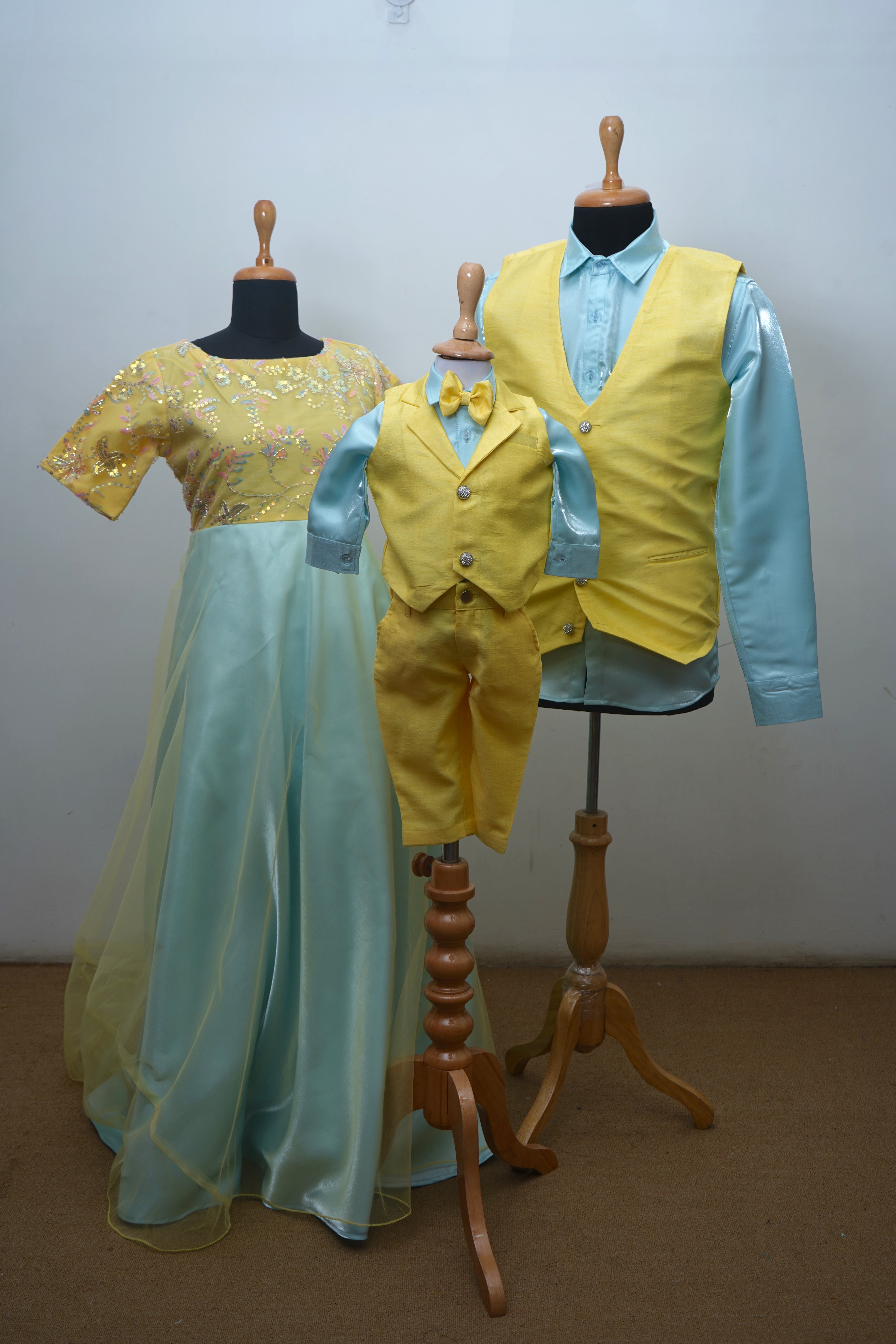 Sunshine Yellow and Aqua Blue Family Matching Outfits for Festive ...