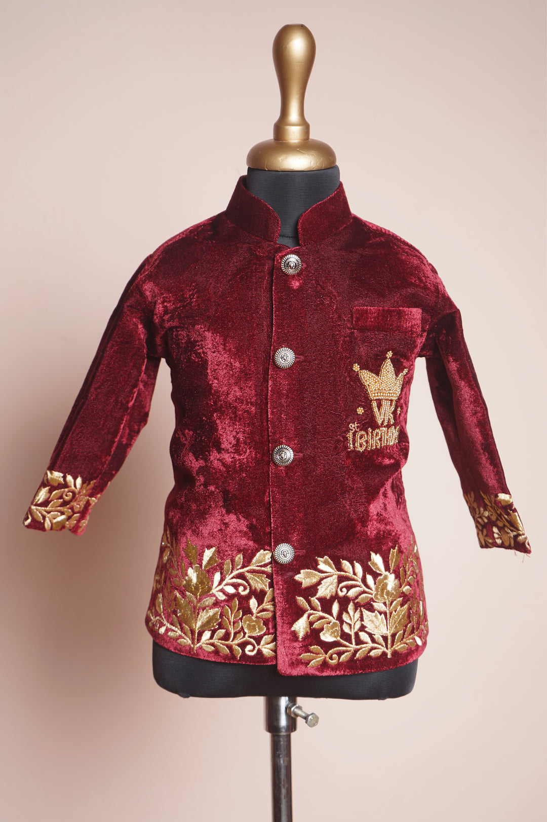 Maroon Velvet Boy kid First Birthday Suit with Speacial Embroidery work ...