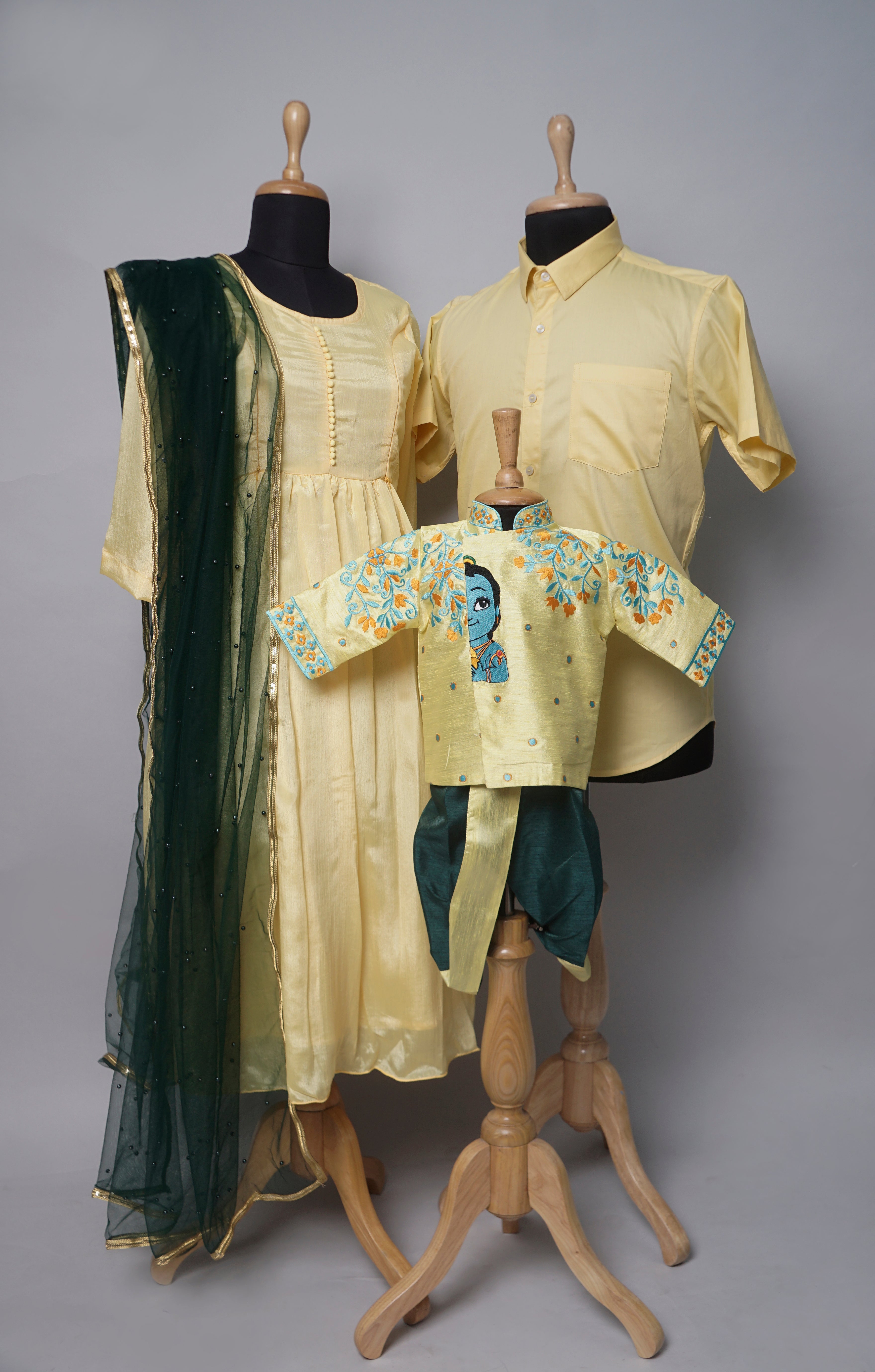 Yellow Krishna Embroidered Family Outfit Set – Baby Krishna Dhoti Look ...